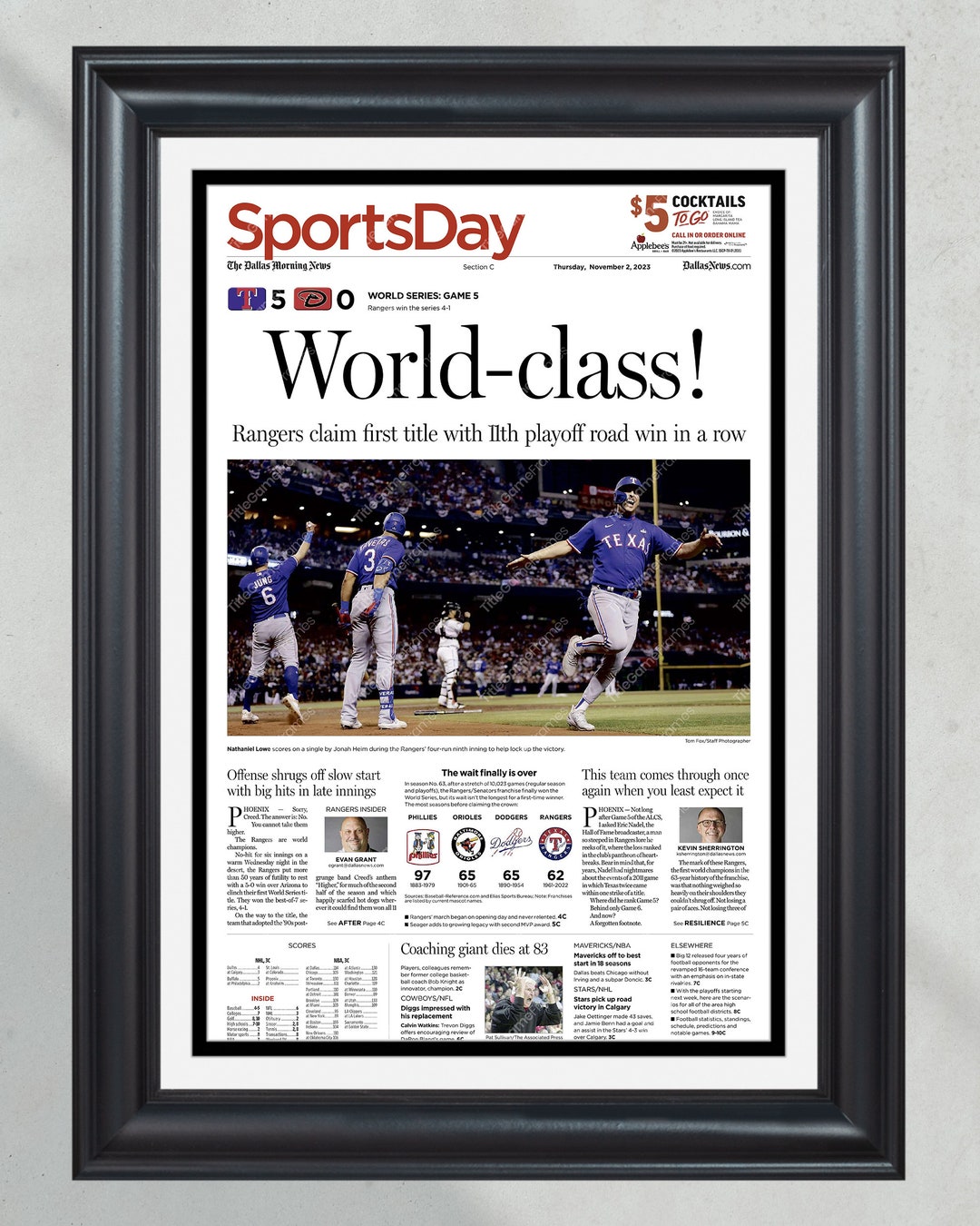 2023 Texas Rangers World Series Champions: 'world-class!' - Framed ...