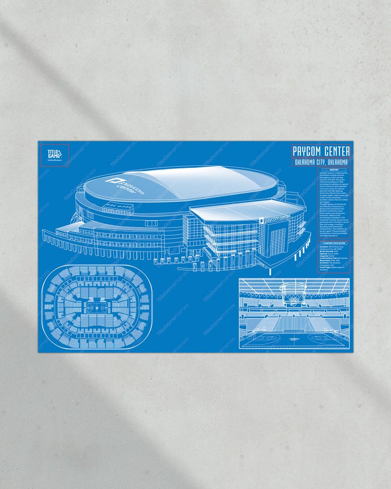 Oklahoma City Thunder Paycom Center NBA Basketball Stadium Blueprint - Etsy