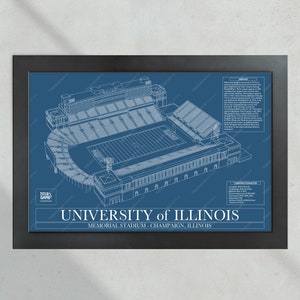 University of Illinois Memorial Stadium Blueprint Football Print - Etsy