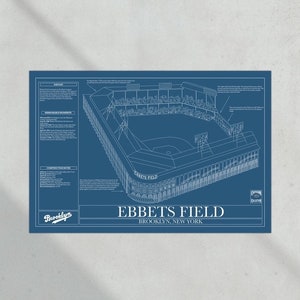 Brooklyn Dodgers Ebbets Field Stadium Ballpark Blueprint Baseball Wall ...