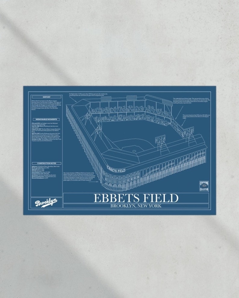 Brooklyn Dodgers Ebbets Field Stadium Ballpark Blueprint - Etsy