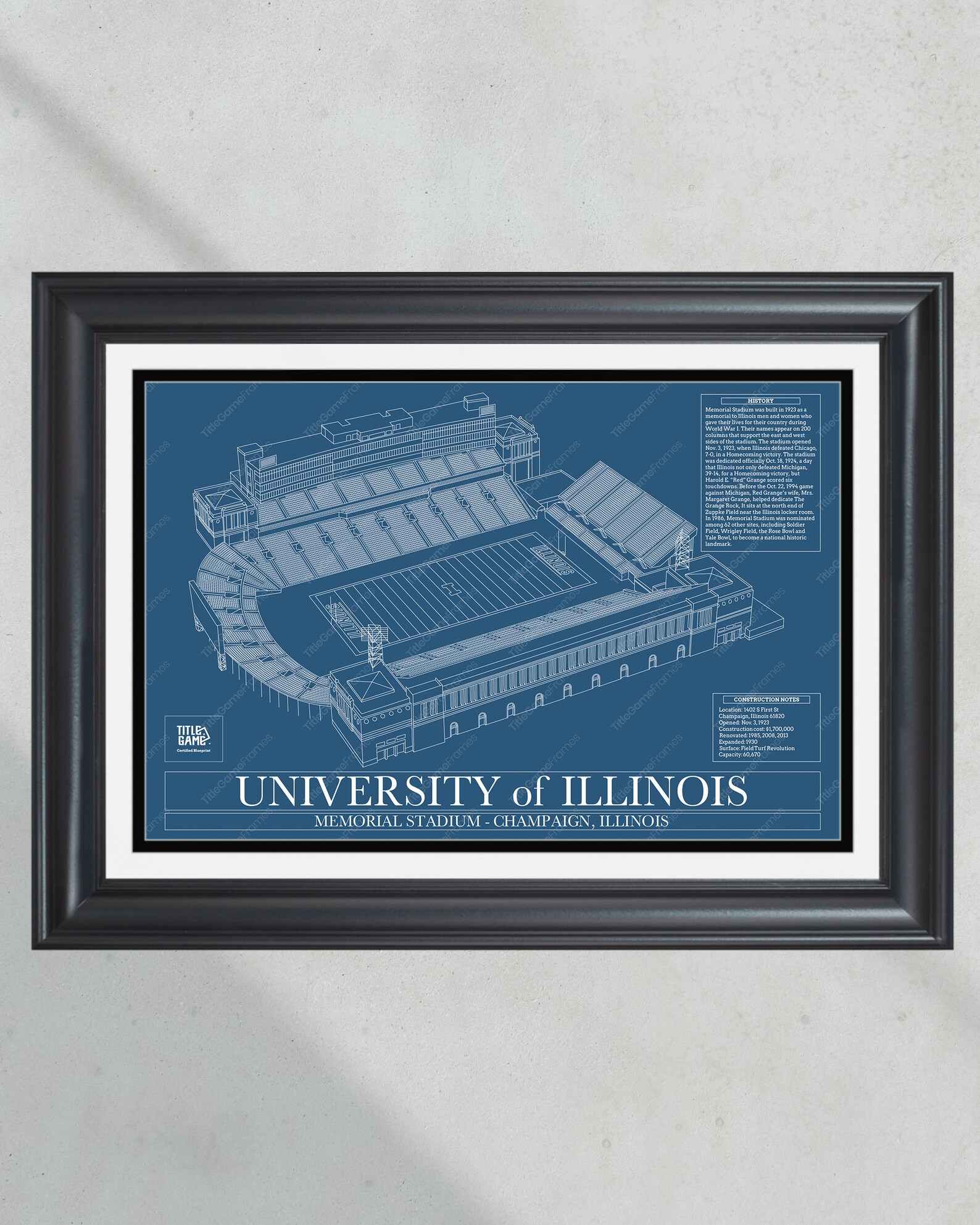 University of Illinois Memorial Stadium Blueprint Football Print - Etsy