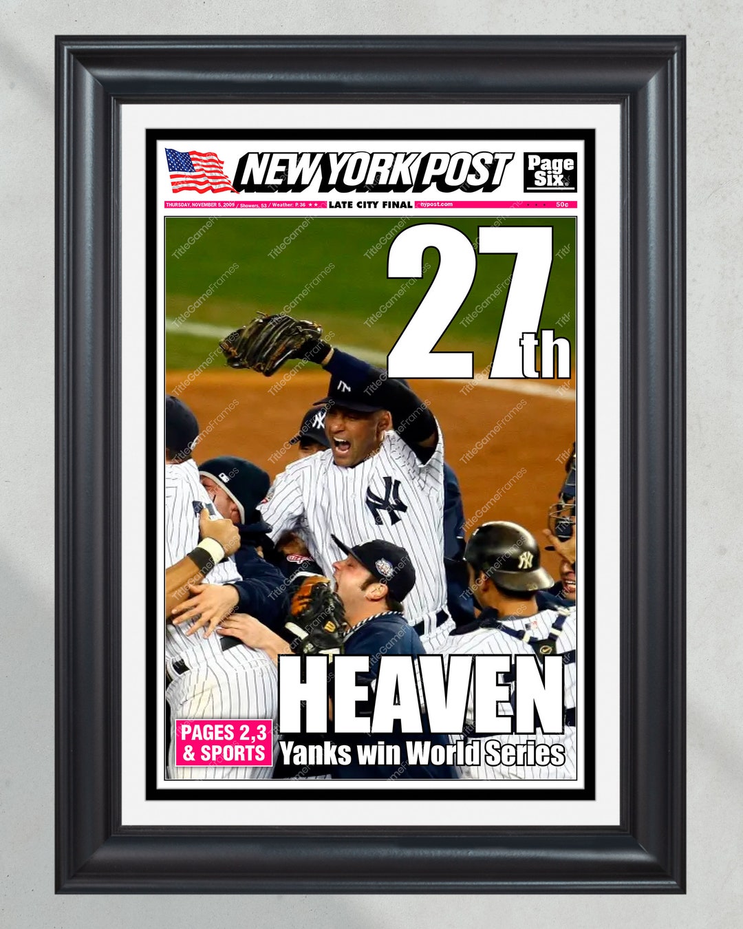 2009 Yankees World Series Champions "27th Heaven" Framed Front Page ...