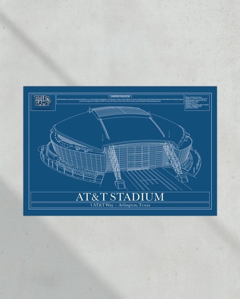 Dallas Cowboys AT&T Stadium Blueprint Football Print - Etsy