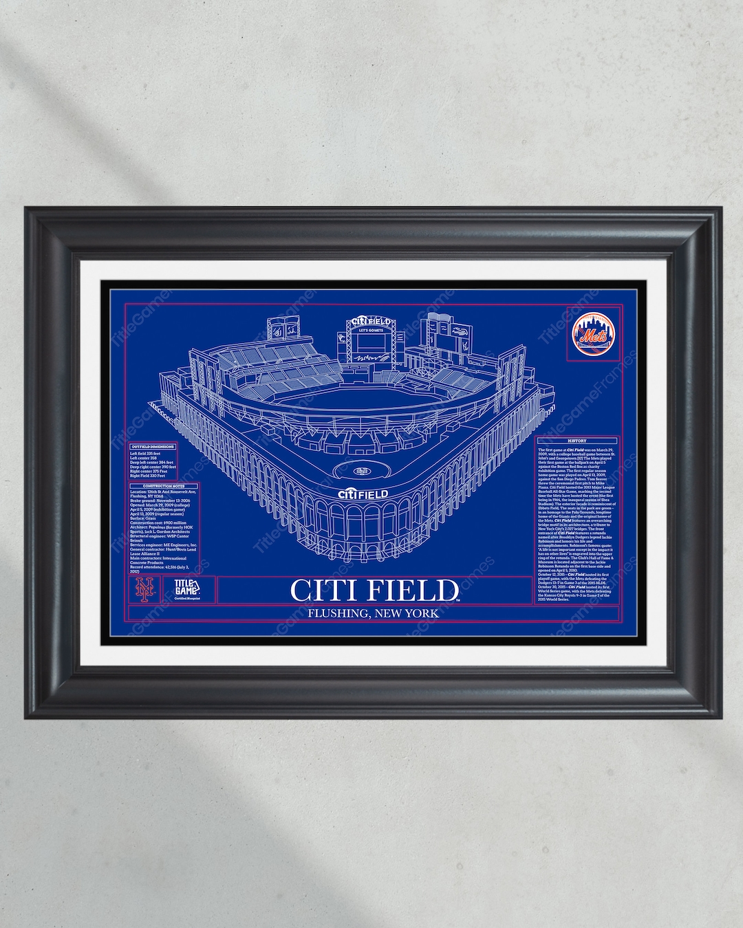 New York Mets Citi Field Stadium Ballpark Blueprint Baseball Wall Art ...