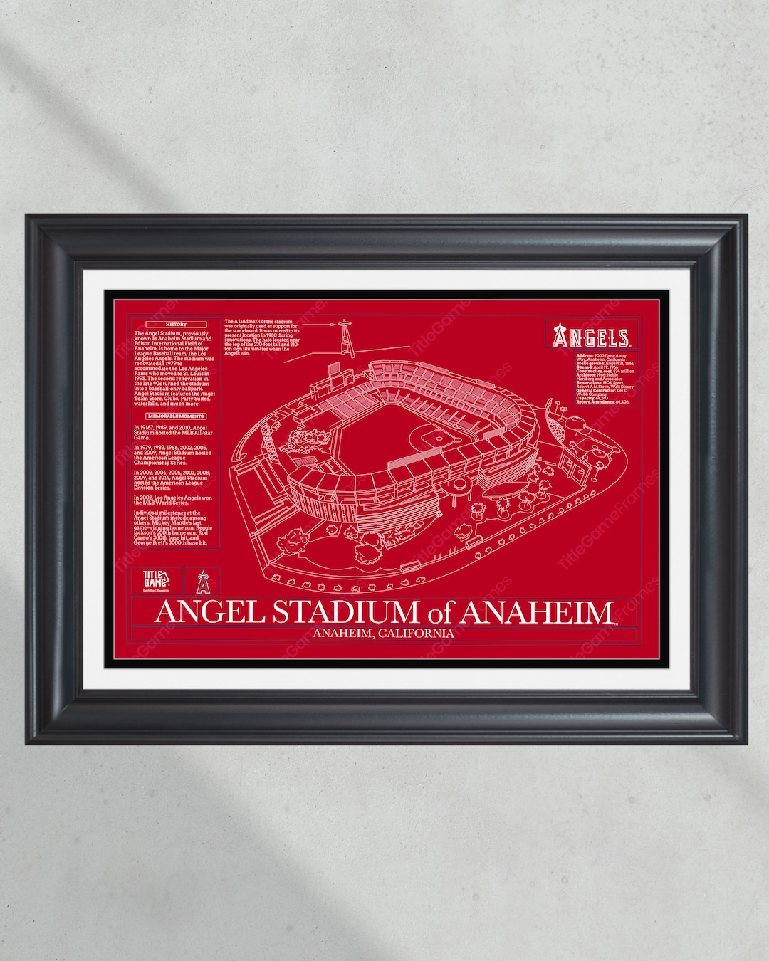 Angel Stadium Anaheim Angels Stadium Ballpark Blueprint Baseball Wall ...