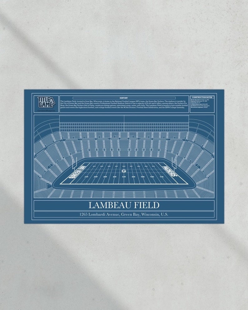 Green Bay Packers Lambeau Field Stadium Blueprint Football - Etsy