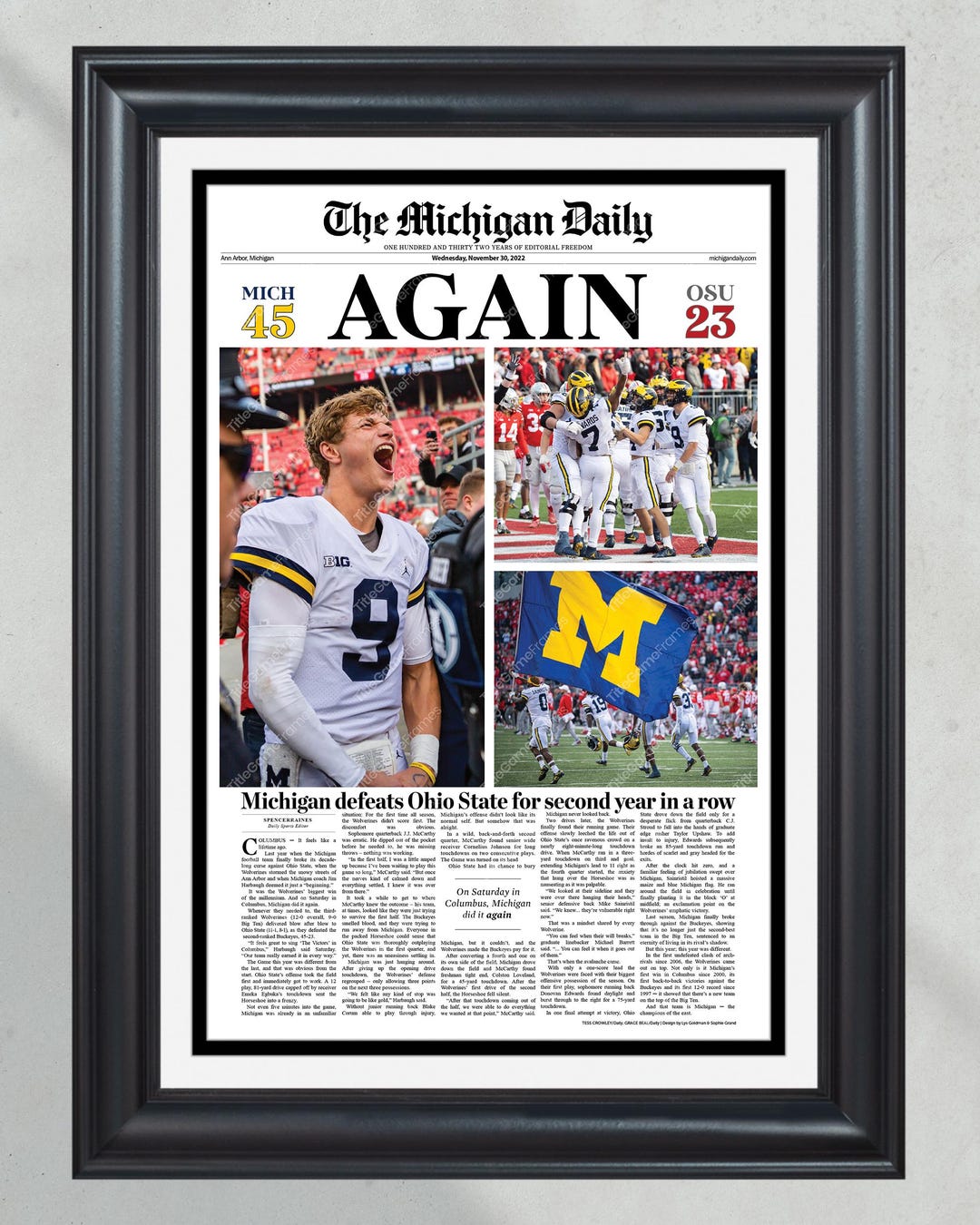 2022 Michigan Wolverines “again” Def. Ohio State Buckeyes Front Page ...
