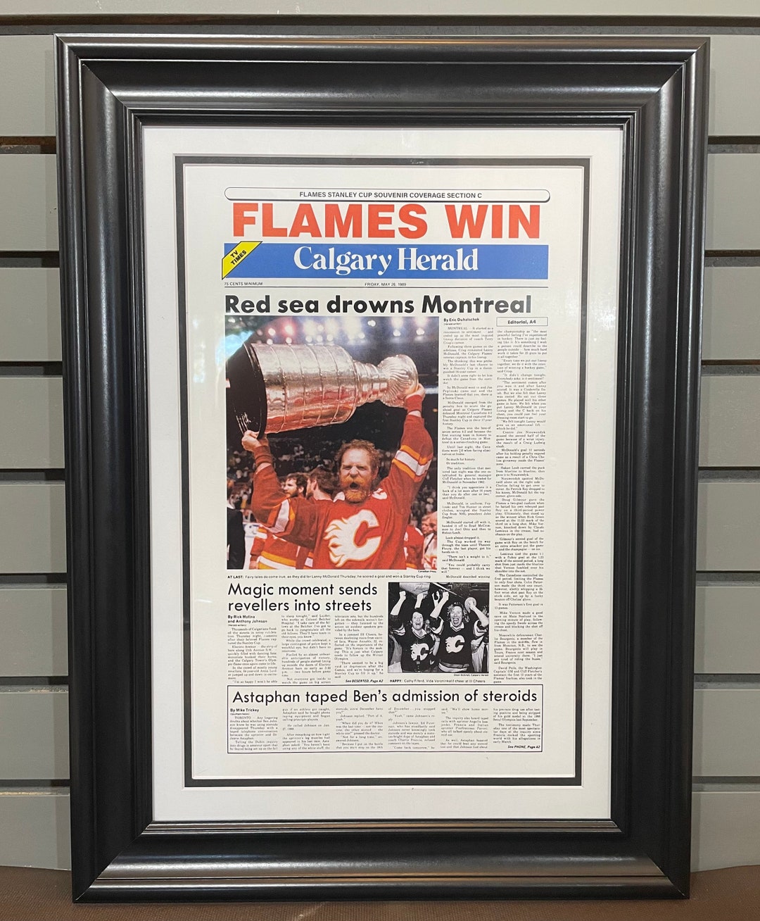 1989 Calgary Flames Stanley Cup Champion Framed Front Page Newspaper ...