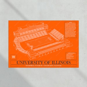 University of Illinois Memorial Stadium Blueprint Football Print - Etsy