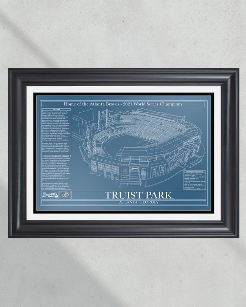 Atlanta Braves Truist Park Stadium Ballpark Blueprint Baseball Wall Art ...
