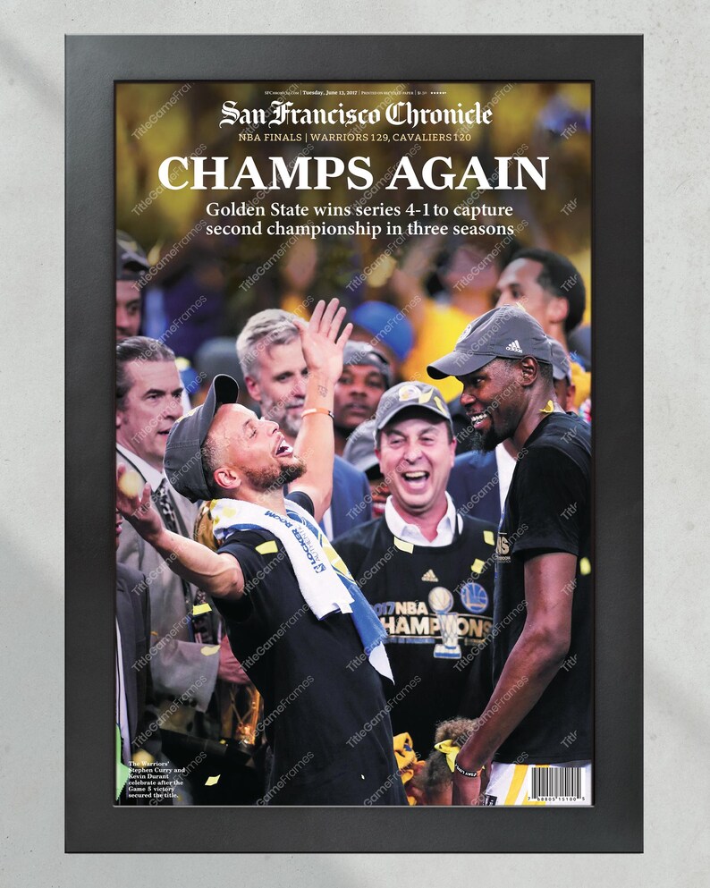 2017 Golden State Warriors 'CHAMPS AGAIN' NBA Champions Framed Front ...
