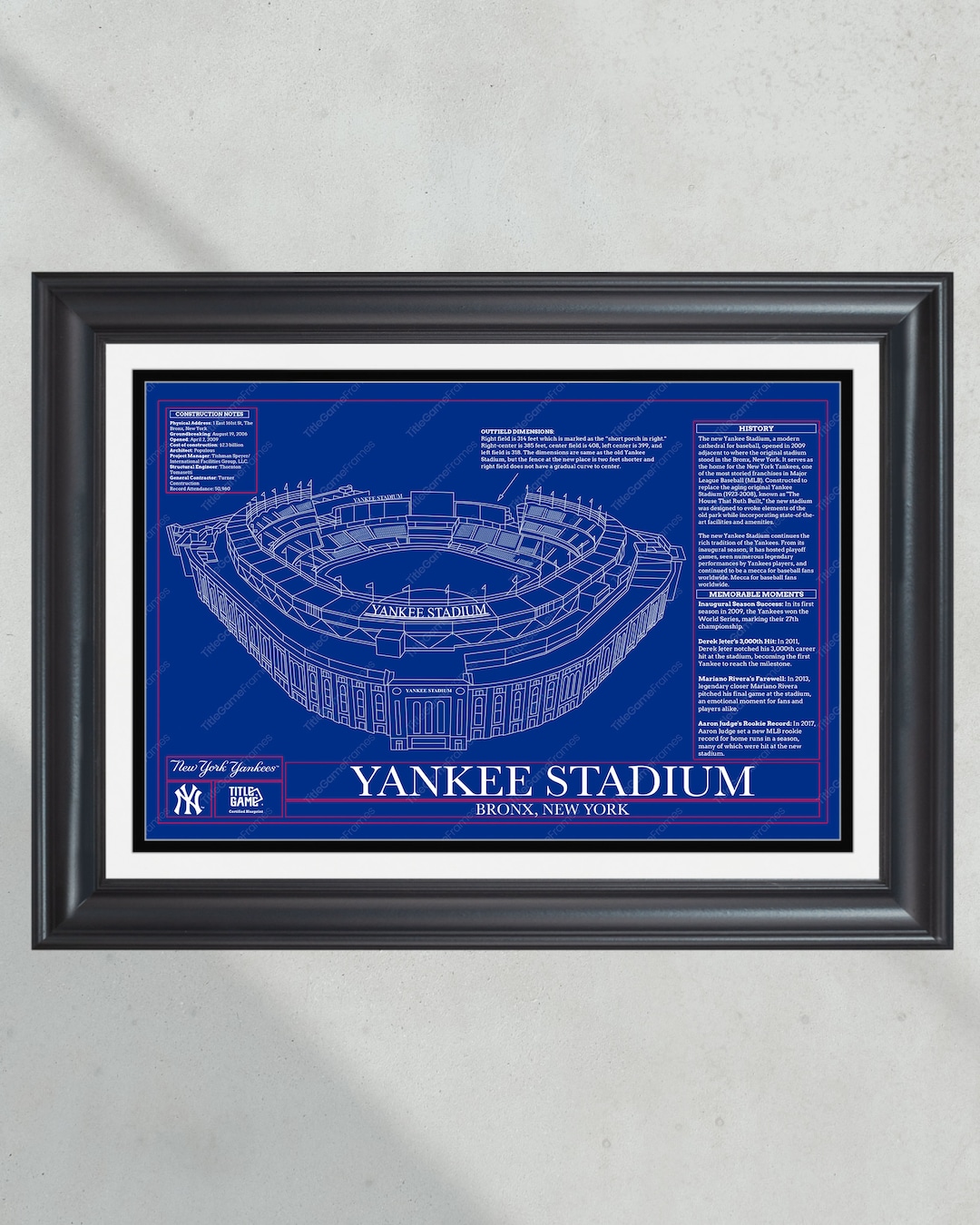 New York Yankees Yankee Stadium Ballpark Blueprint Baseball Wall Art - Etsy