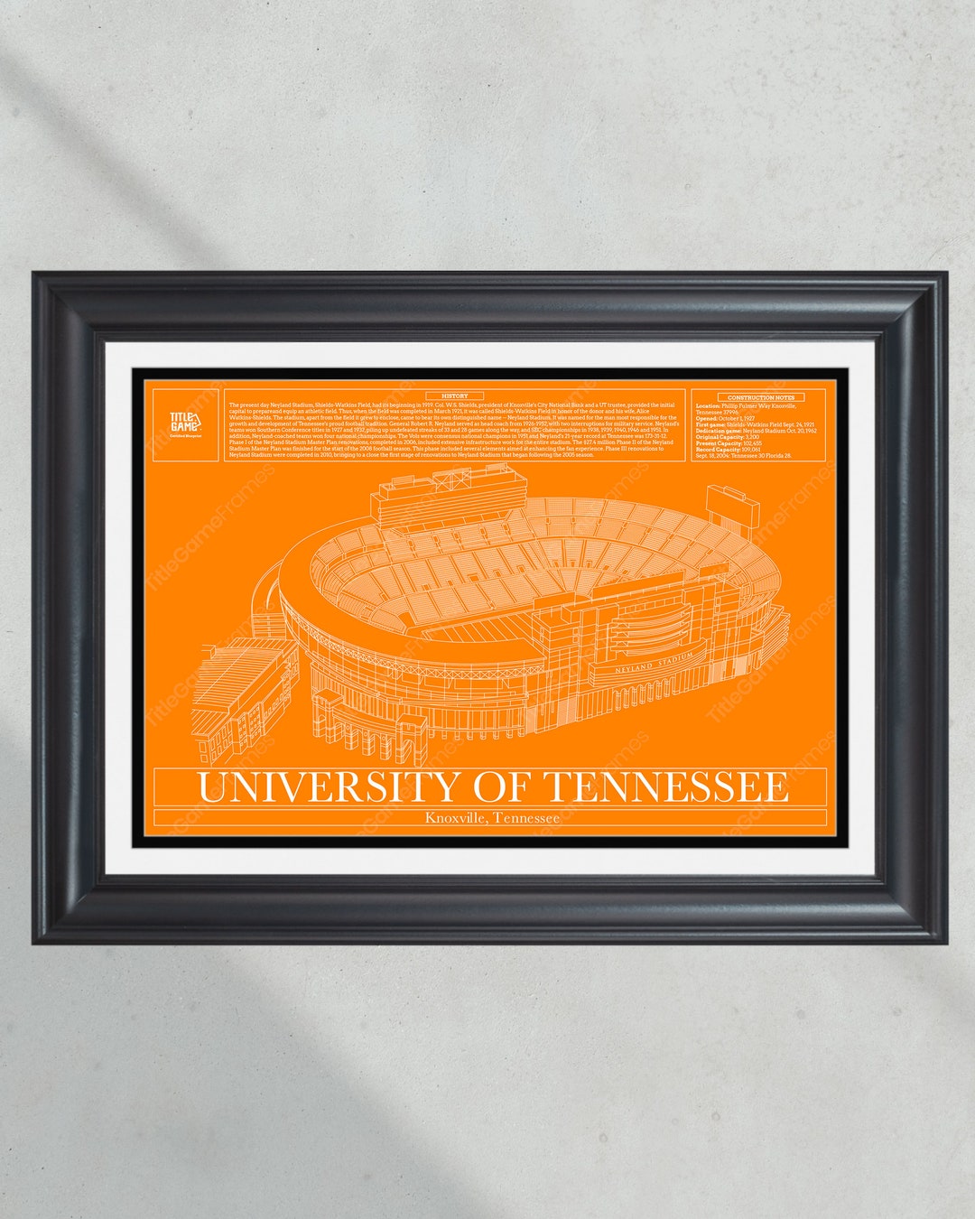 University of Tennessee Volunteers Neyland Stadium Blueprint Football ...