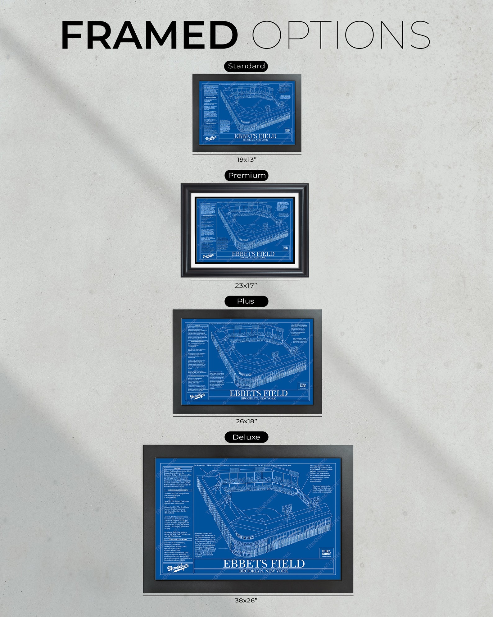 Brooklyn Dodgers Ebbets Field Stadium Ballpark Blueprint Baseball Wall ...