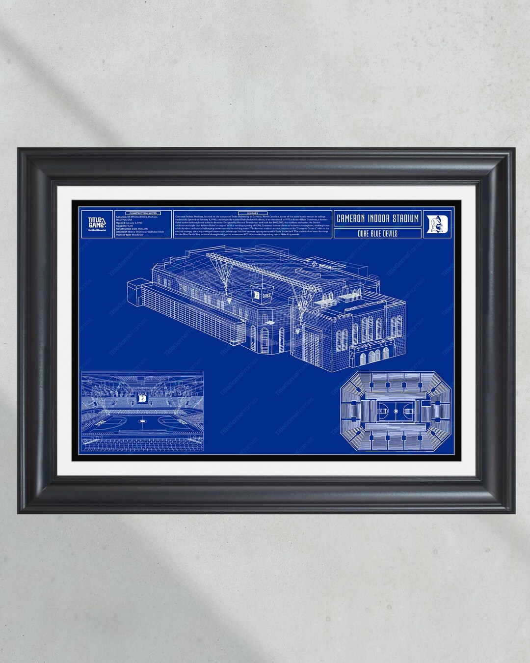 Duke Blue Devils Cameron Indoor Stadium Blueprint: College Basketball ...