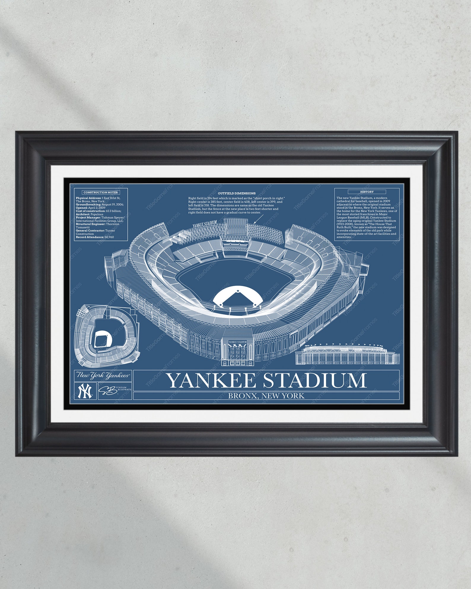 New York Yankees Yankee Stadium Ballpark Blueprint Baseball Wall Art - Etsy