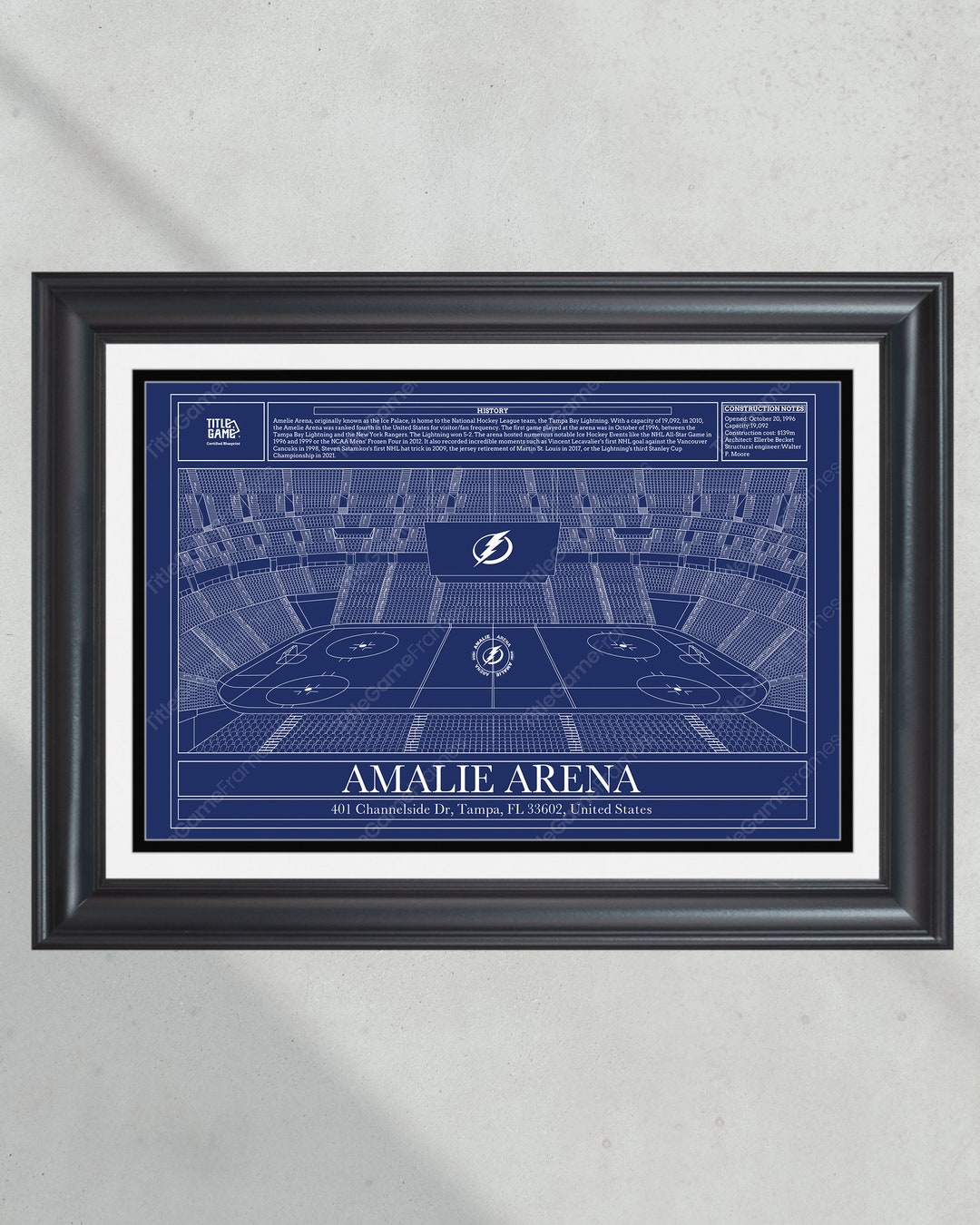 Tampa Bay Lightning Amalie Arena Hockey Stadium Blueprint - Etsy