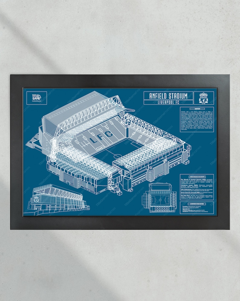Plano del estadio de fútbol Anfield del Liverpool FC - Etsy España