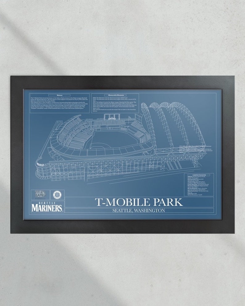 Seattle Mariners T-mobile Park Stadium Ballpark Blueprint Baseball Wall ...