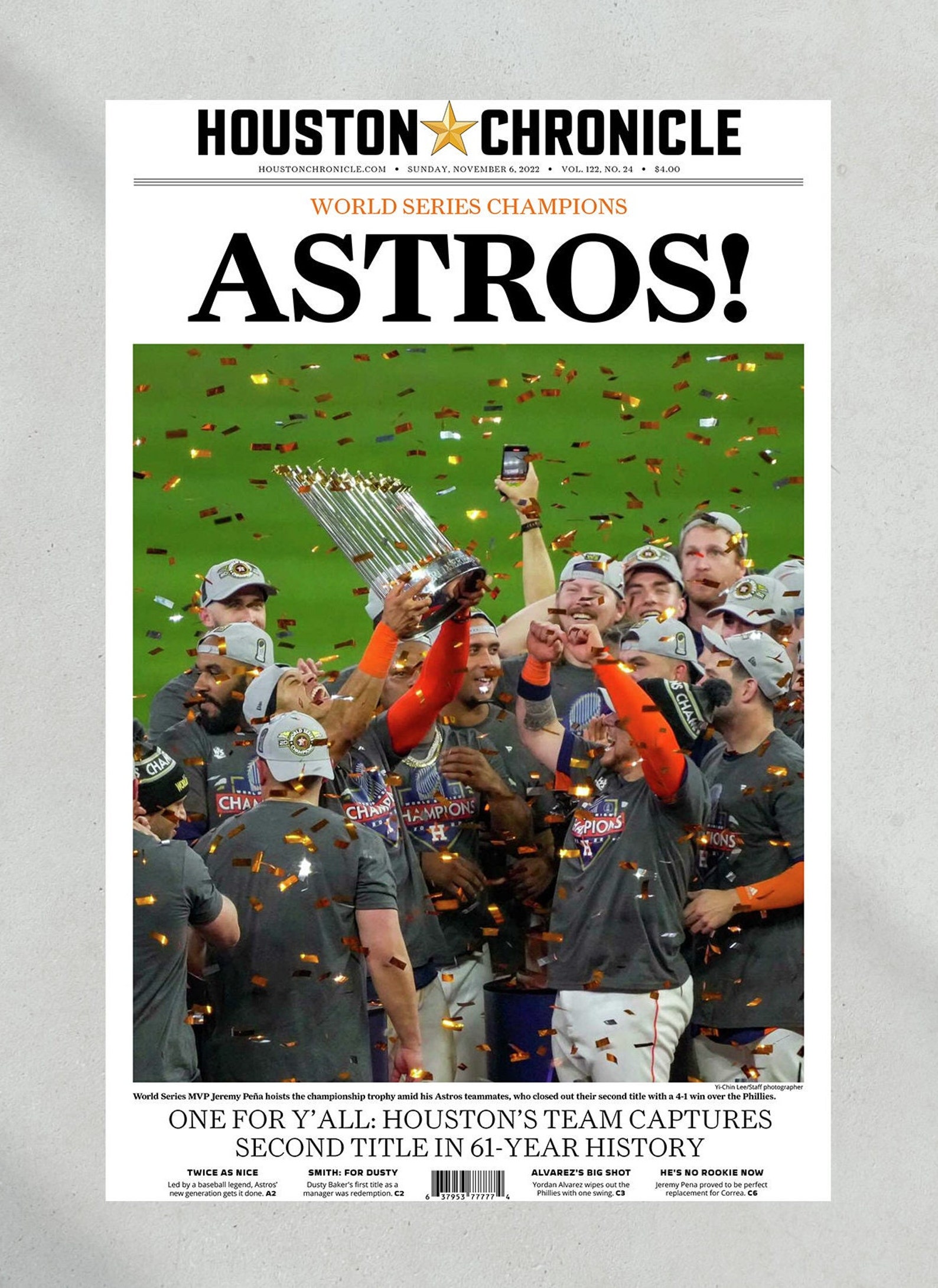 2022 Houston Astros “astros!” World Series Framed Front Page Newspaper ...