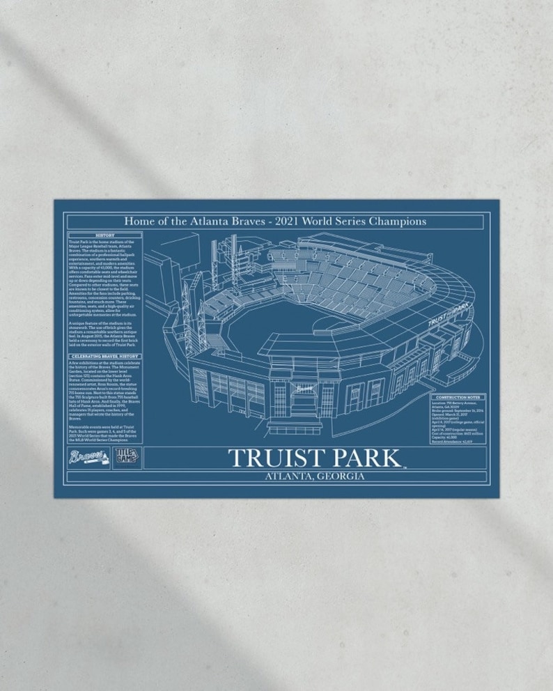 Atlanta Braves Truist Park Stadium Ballpark Blueprint Baseball Wall Art ...