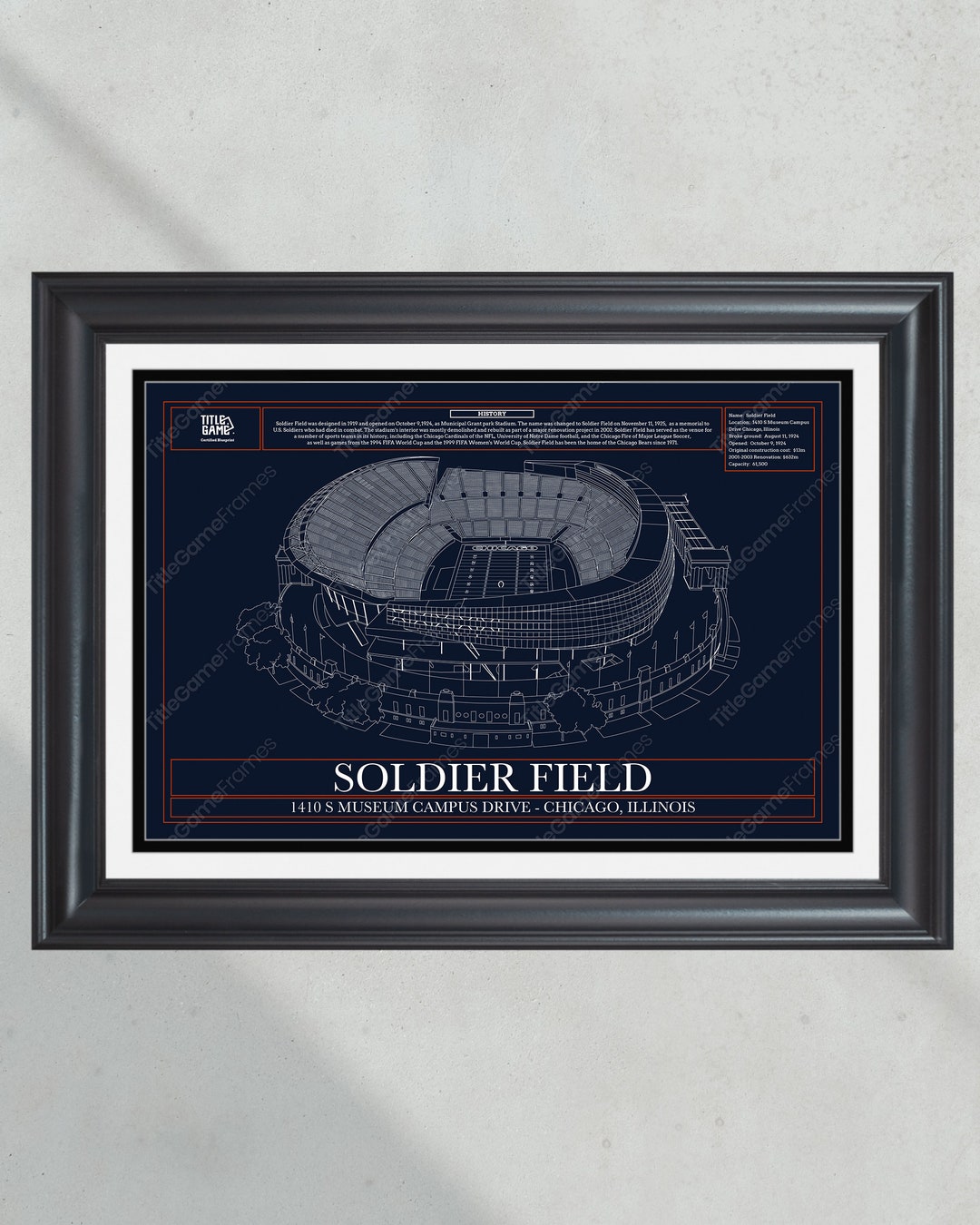 Chicago Bears Soldier Field Stadium Blueprint Football Print - Etsy