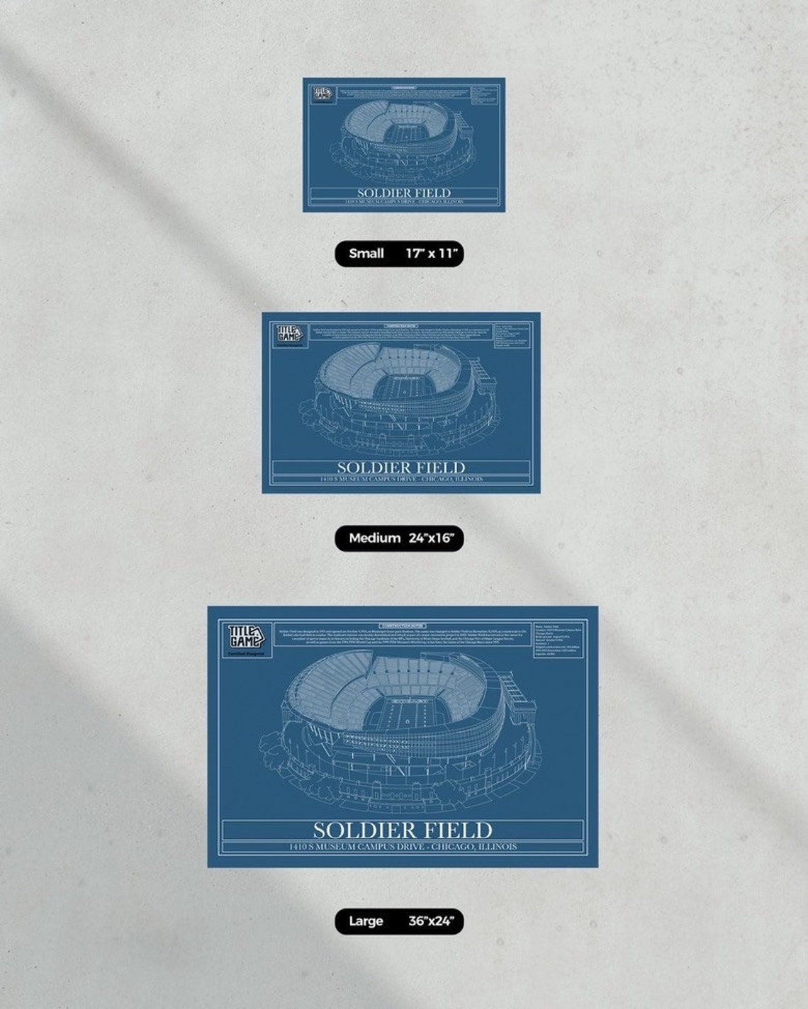 Chicago Bears Soldier Field Stadium Blueprint Football Print - Etsy