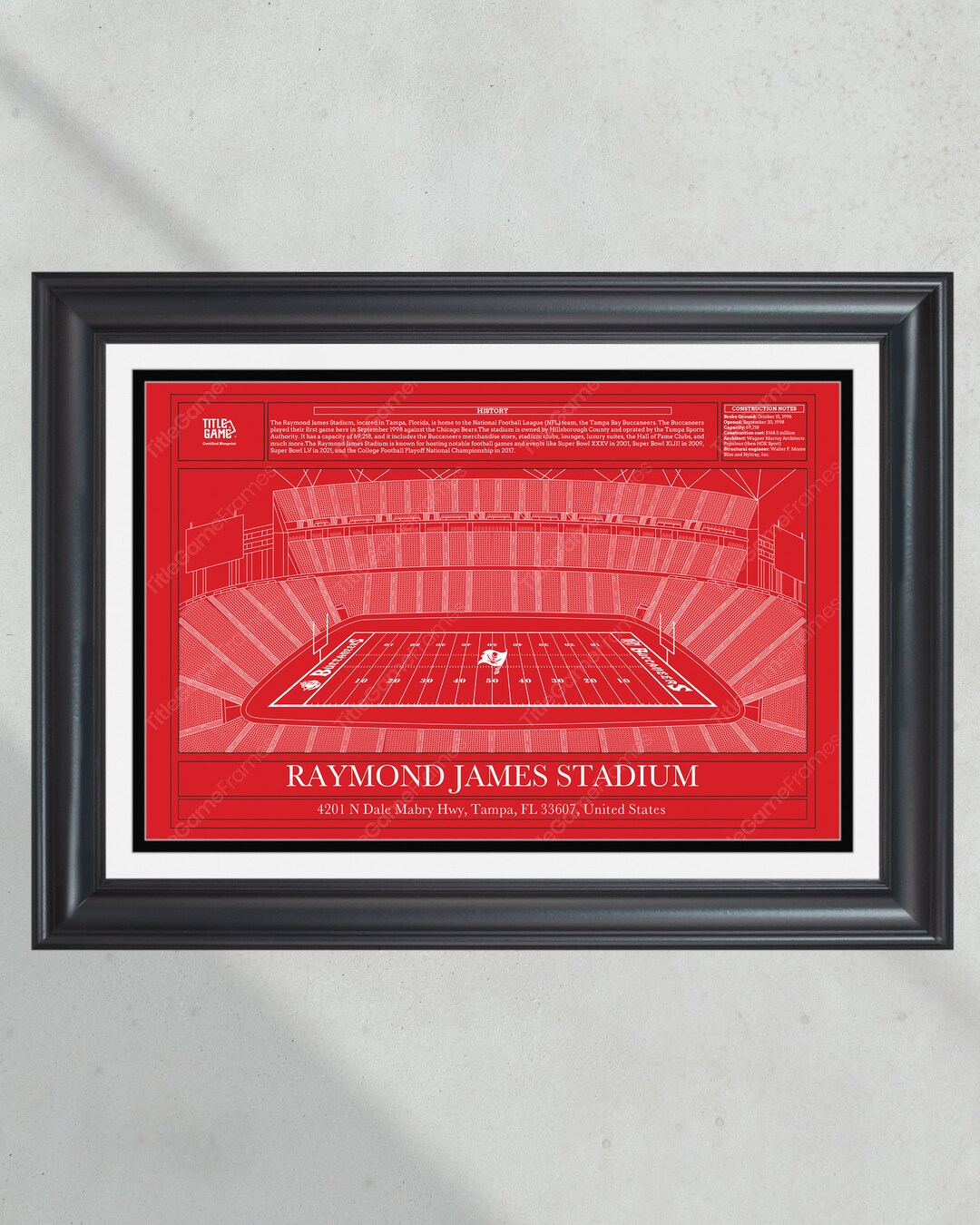 Tampa Bay Buccaneers Raymond James Field Stadium Blueprint Football ...