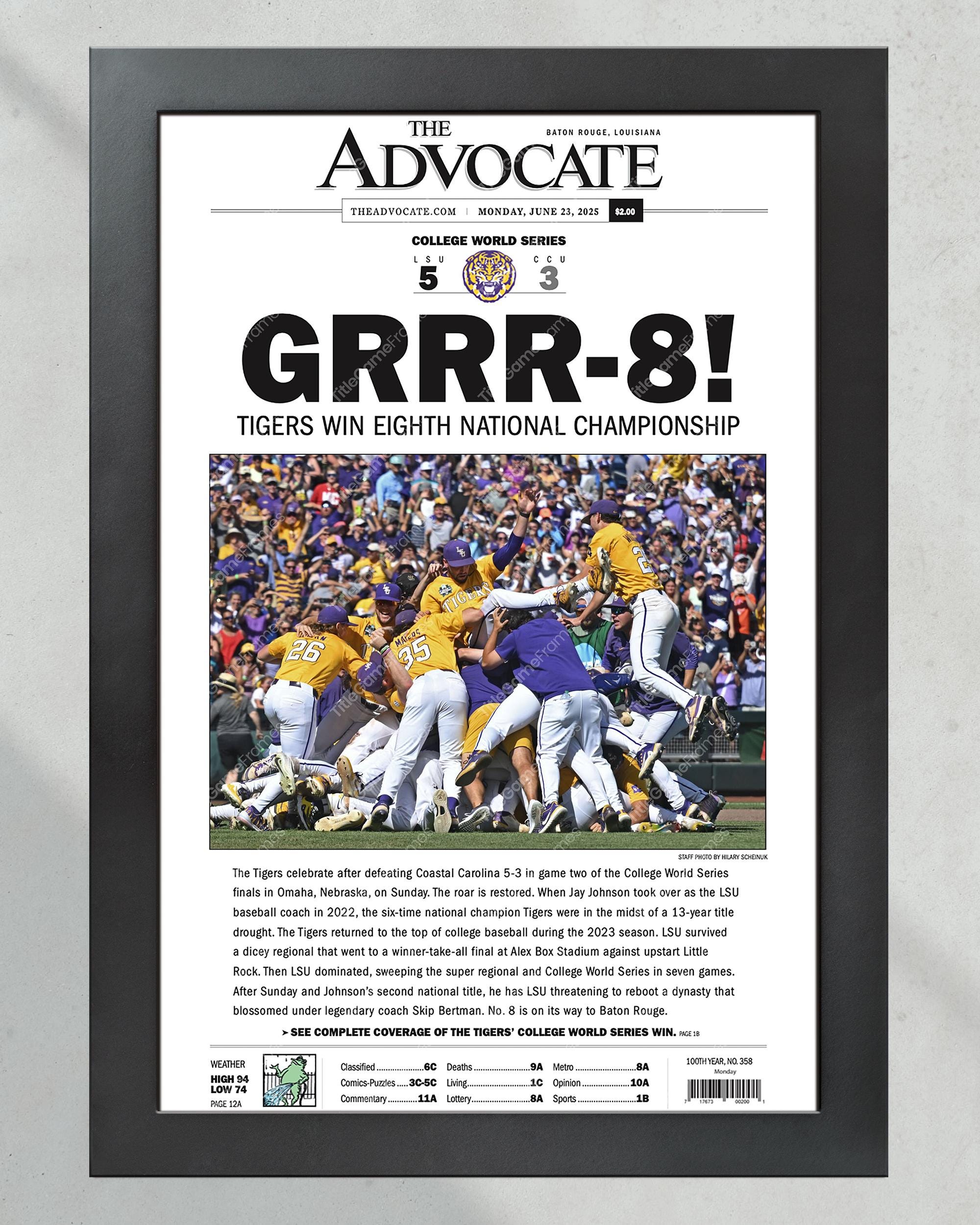 2025 LSU Tigers "grrr-8!" College World Series Champions Framed ...