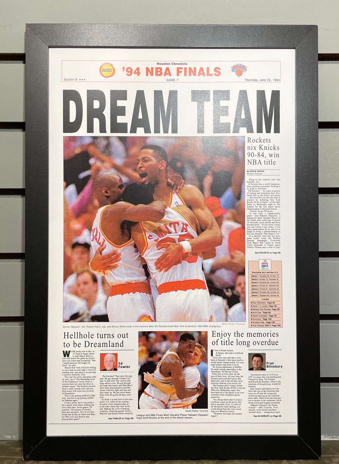 1994 Houston Rockets NBA Champion Framed Front Page Newspaper - Etsy