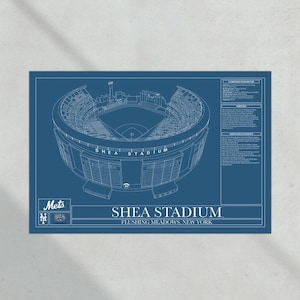 New York Mets Shea Stadium Stadium Ballpark Blueprint Baseball Wall Art ...