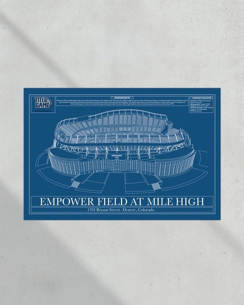 Denver Broncos Empower Field at Mile High Stadium Blueprint - Etsy