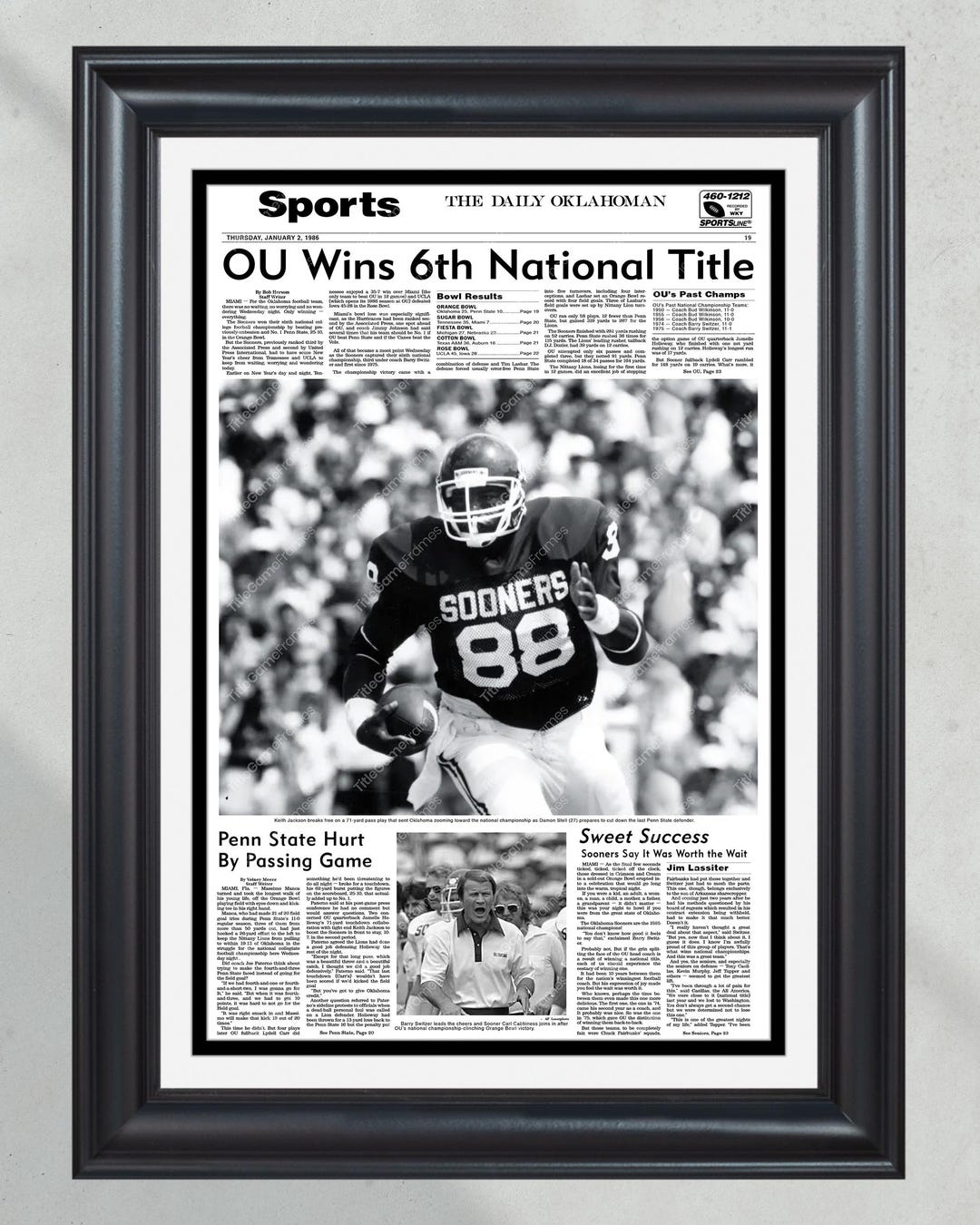1985 Oklahoma Sooners NCAA College Football National Champions Framed ...