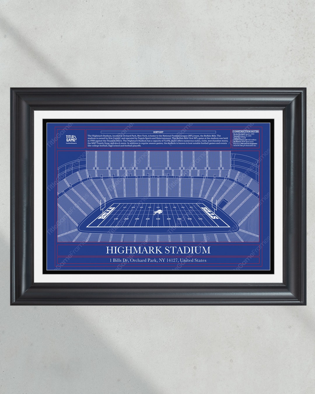 Buffalo Bills Highmark Stadium Blueprint Football Print - Etsy