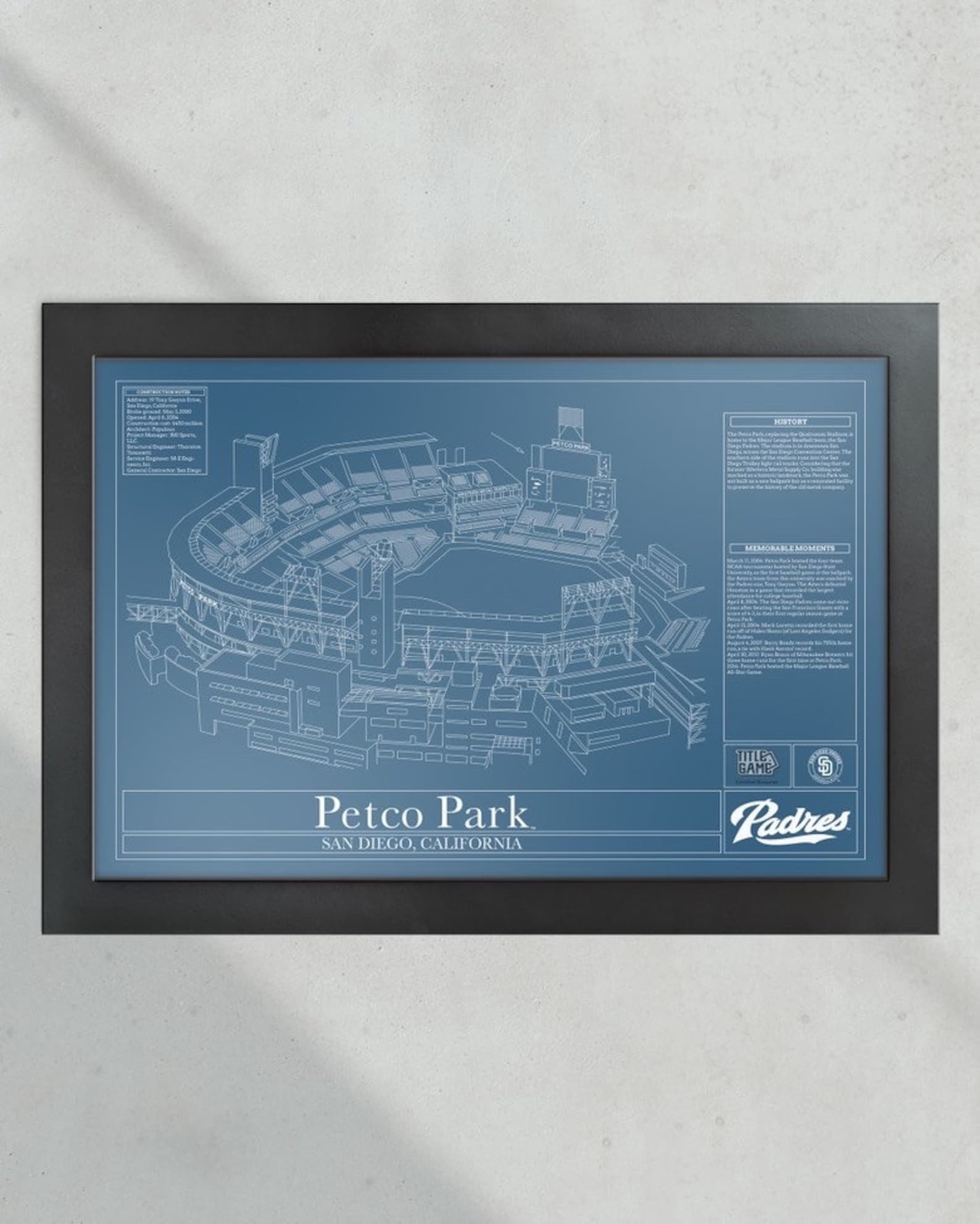 San Diego Padres Petco Park Stadium Ballpark Blueprint Baseball Wall ...