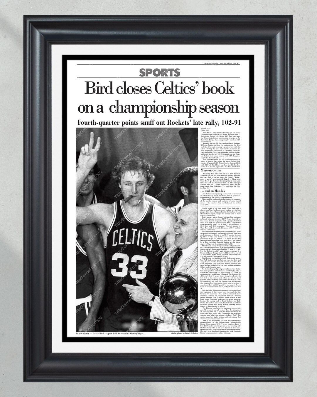 1981 Boston Celtics NBA Champion Framed Front Page Newspaper Print - Etsy