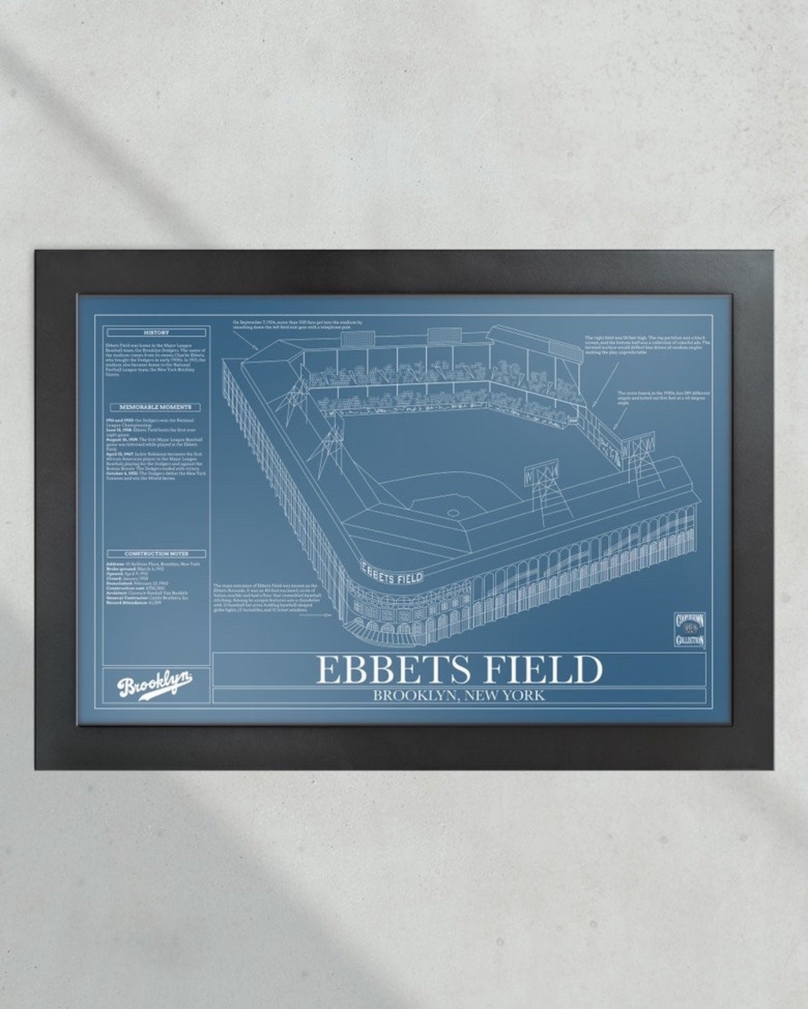 Brooklyn Dodgers Ebbets Field Stadium Ballpark Blueprint - Etsy