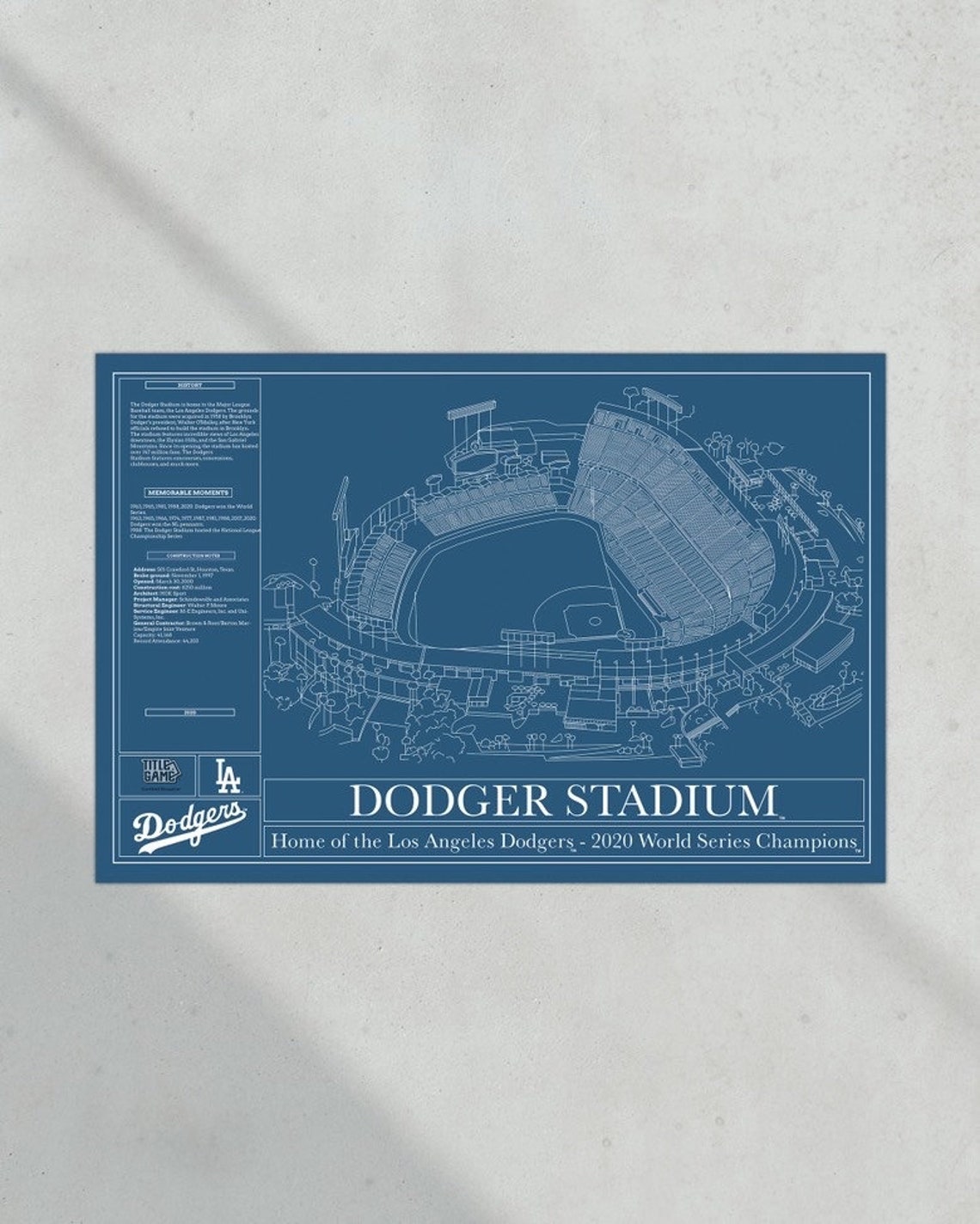 Dodger Stadium Los Angeles Dodgers Stadium Ballpark Blueprint - Etsy