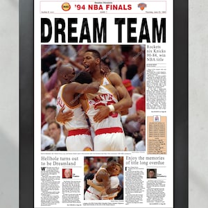 1994 Houston Rockets NBA Champion Framed Front Page Newspaper - 'dream ...