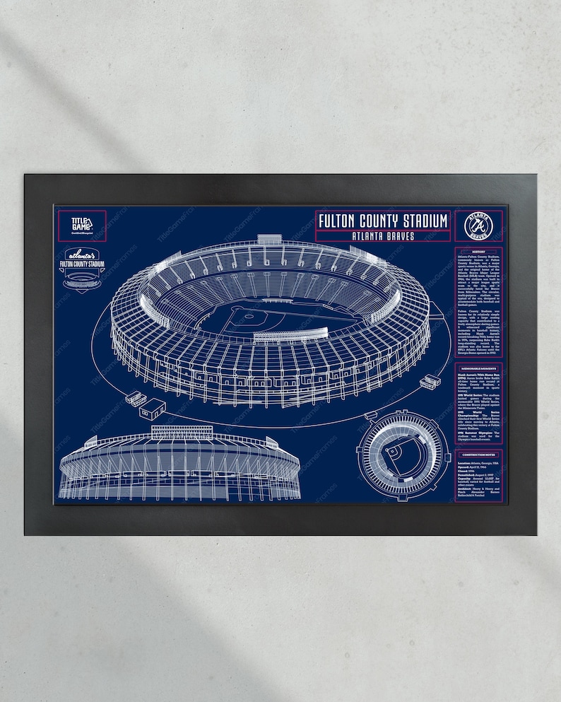 Atlanta Braves Fulton County Stadium Ballpark Blueprint Baseball Wall ...