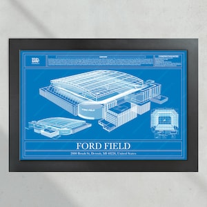 Detroit Lions Ford Field Stadium Blueprint Football Print - Etsy