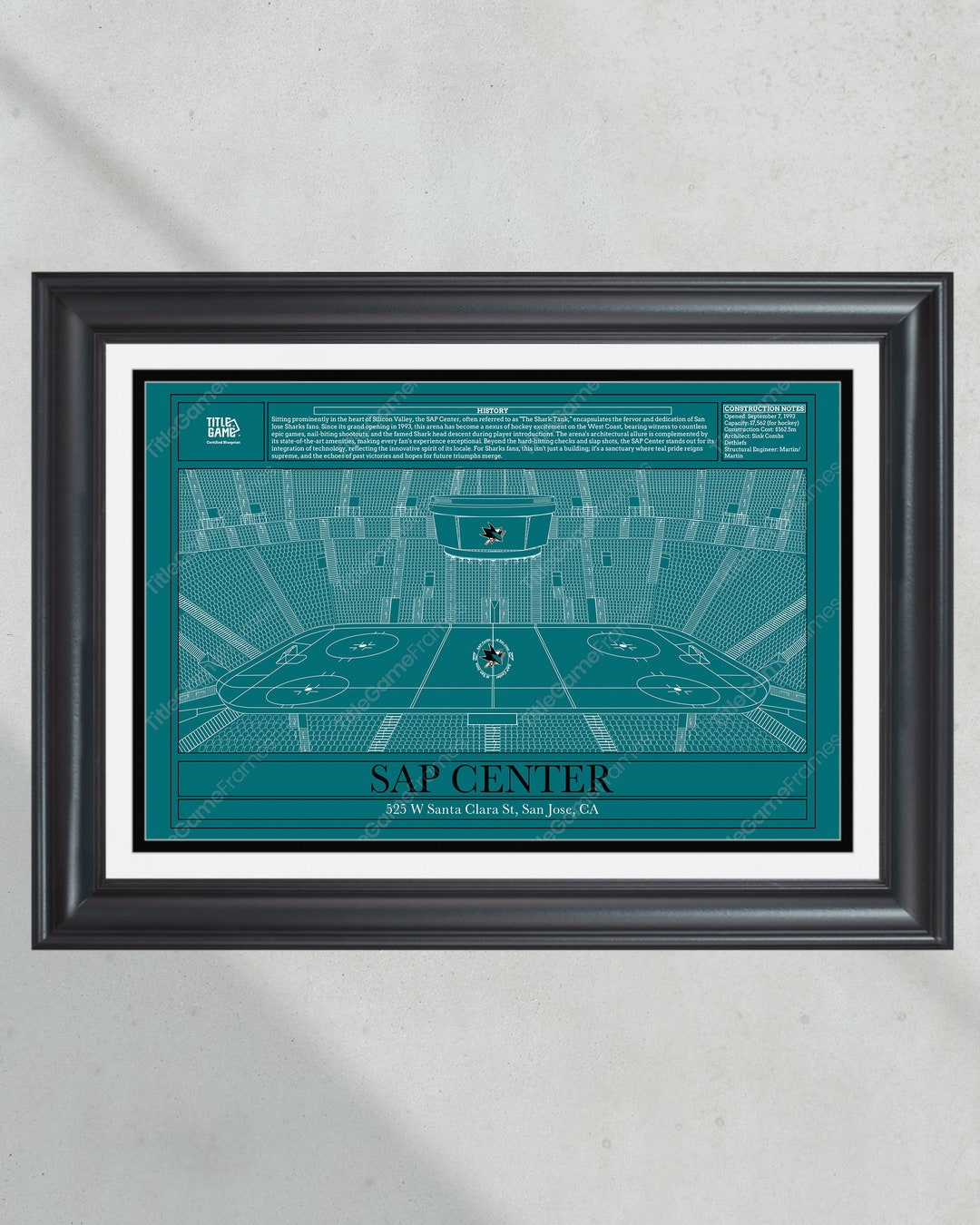 San Jose Sharks SAP Center Hockey Stadium Blueprint - Etsy
