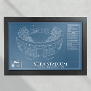 New York Mets Shea Stadium Stadium Ballpark Blueprint Baseball Wall Art ...