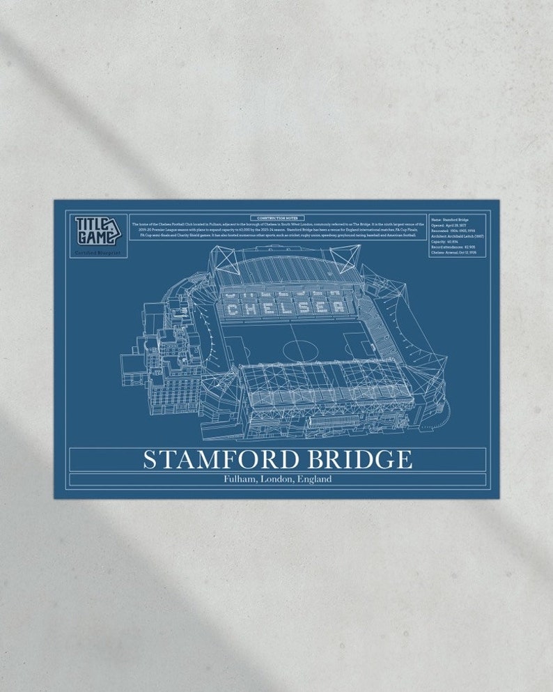 Chelsea FC Stamford Bridge Soccer Stadium Blueprint - Etsy