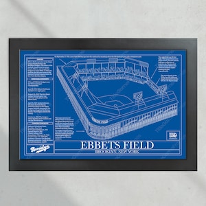 Brooklyn Dodgers Ebbets Field Stadium Ballpark Blueprint Baseball Wall ...