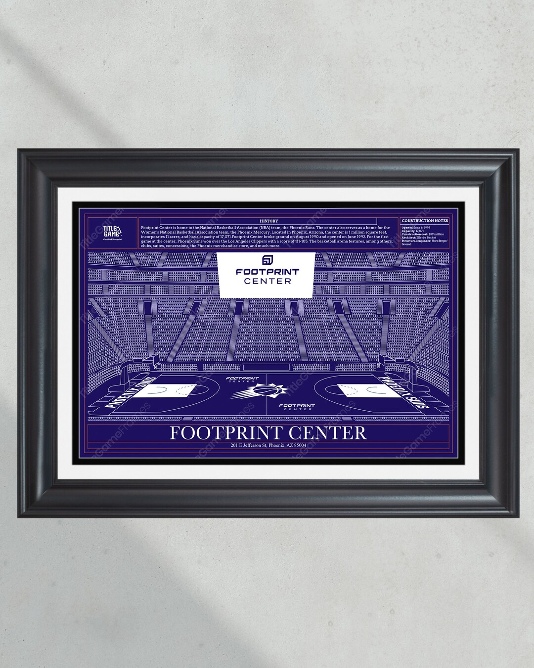 Phoenix Suns Footprint Center NBA Basketball Stadium Blueprint - Etsy