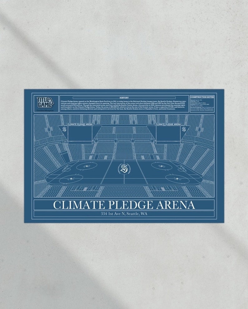 Seattle Kraken Climate Pledge Arena Hockey Stadium Blueprint - Etsy