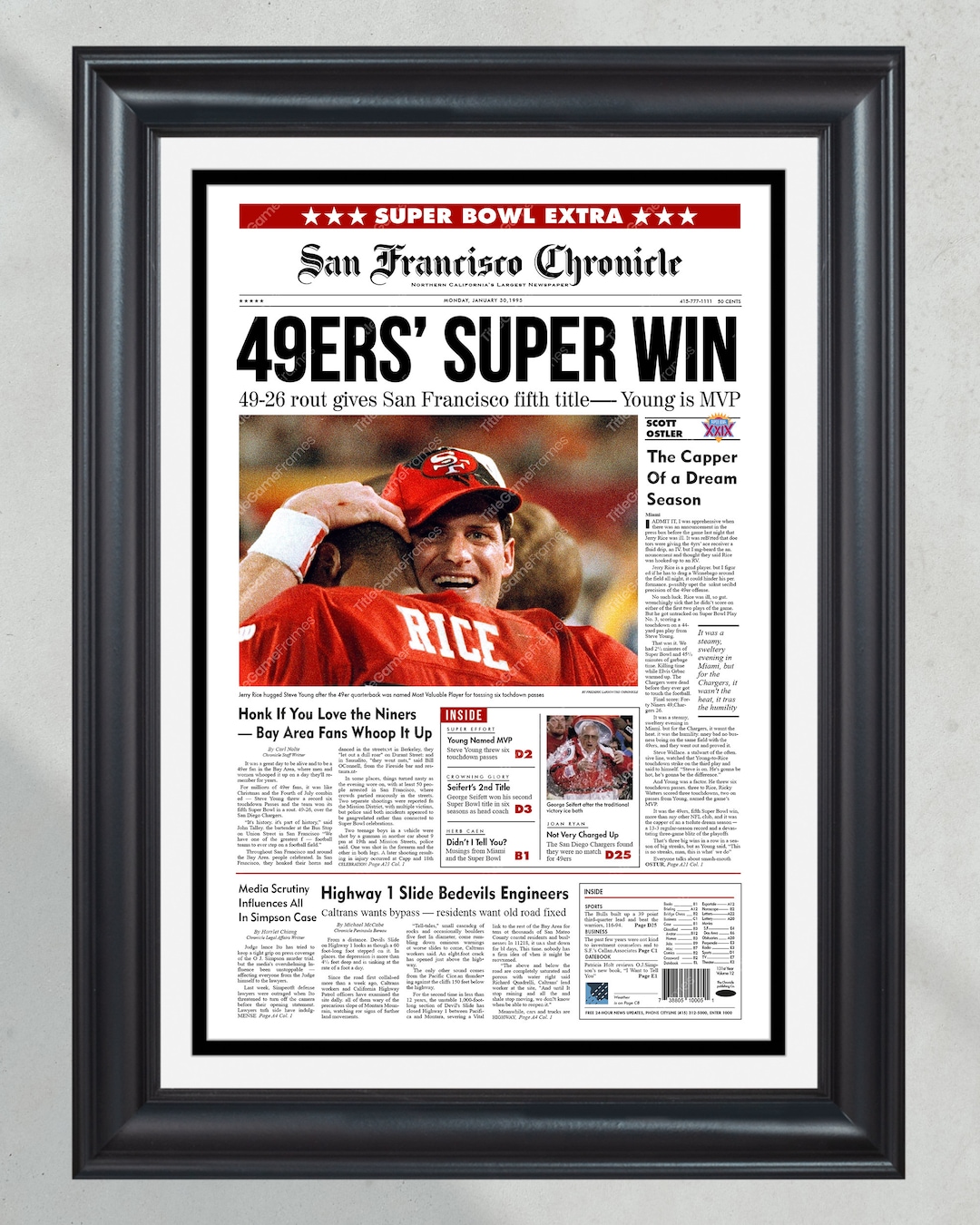 1995 San Francisco 49ers Super Bowl Champions Framed Front Page ...