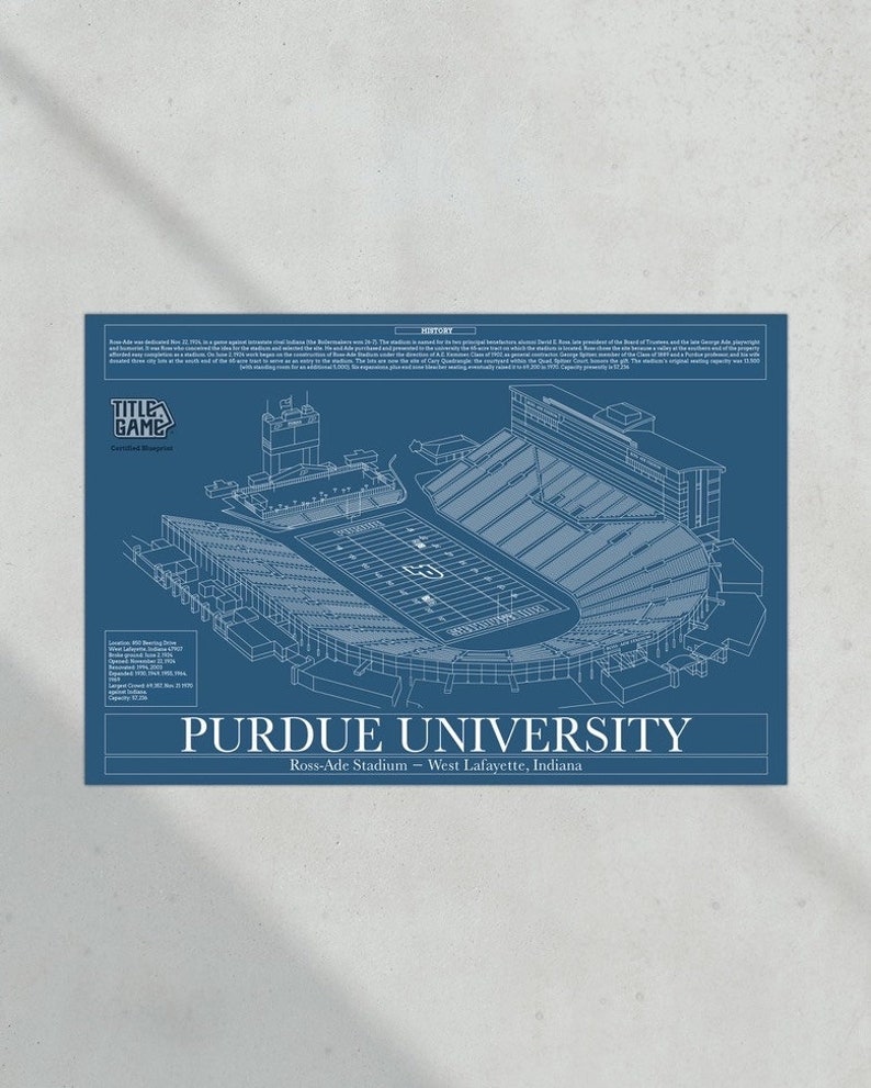Purdue Boilermakers Ross Ade Stadium Blueprint Football Print - Etsy